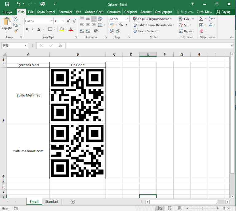 Excel'de Api Kullanarak QrCode Üretmek - Zülfü Mehmet